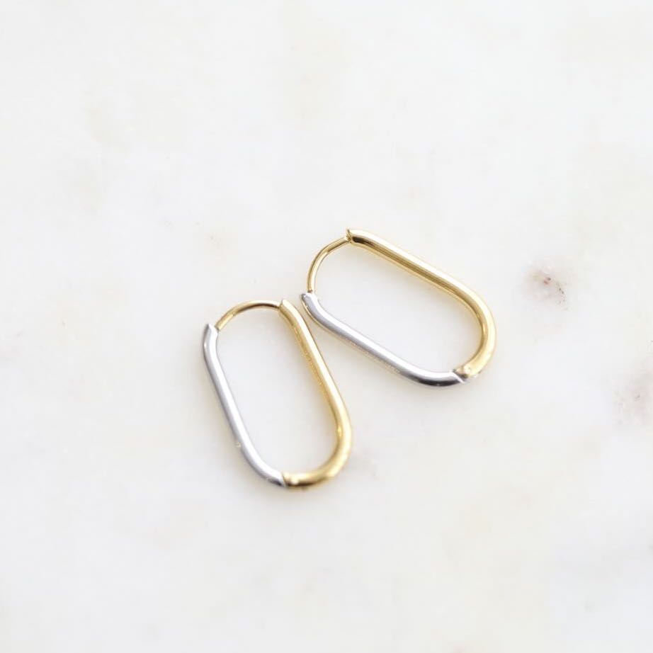Rectangle Hoop Silver & Gold Earrings | 18K Gold Plated | MRS V