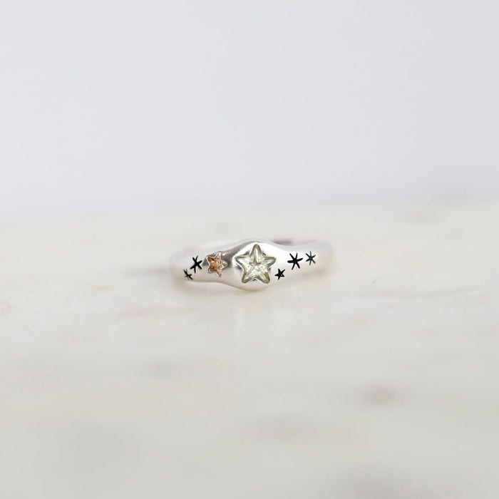 Sterling Silver Star Ring | Adjustable 925 Silver with Citrine | MRS V