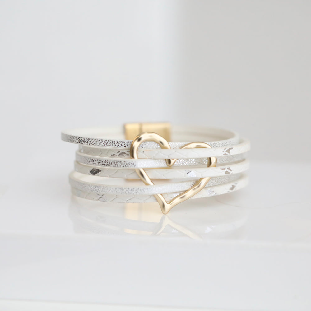 White Leather Heart Cuff